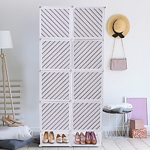 DYRABREST Simple Portable Wardrobe Closets Bedroom Armoire, White Modern Closet 8 Cube Shelf, Storage Organzier Clothes, Fashion Armoire Cabinet, Bedroom Armoires