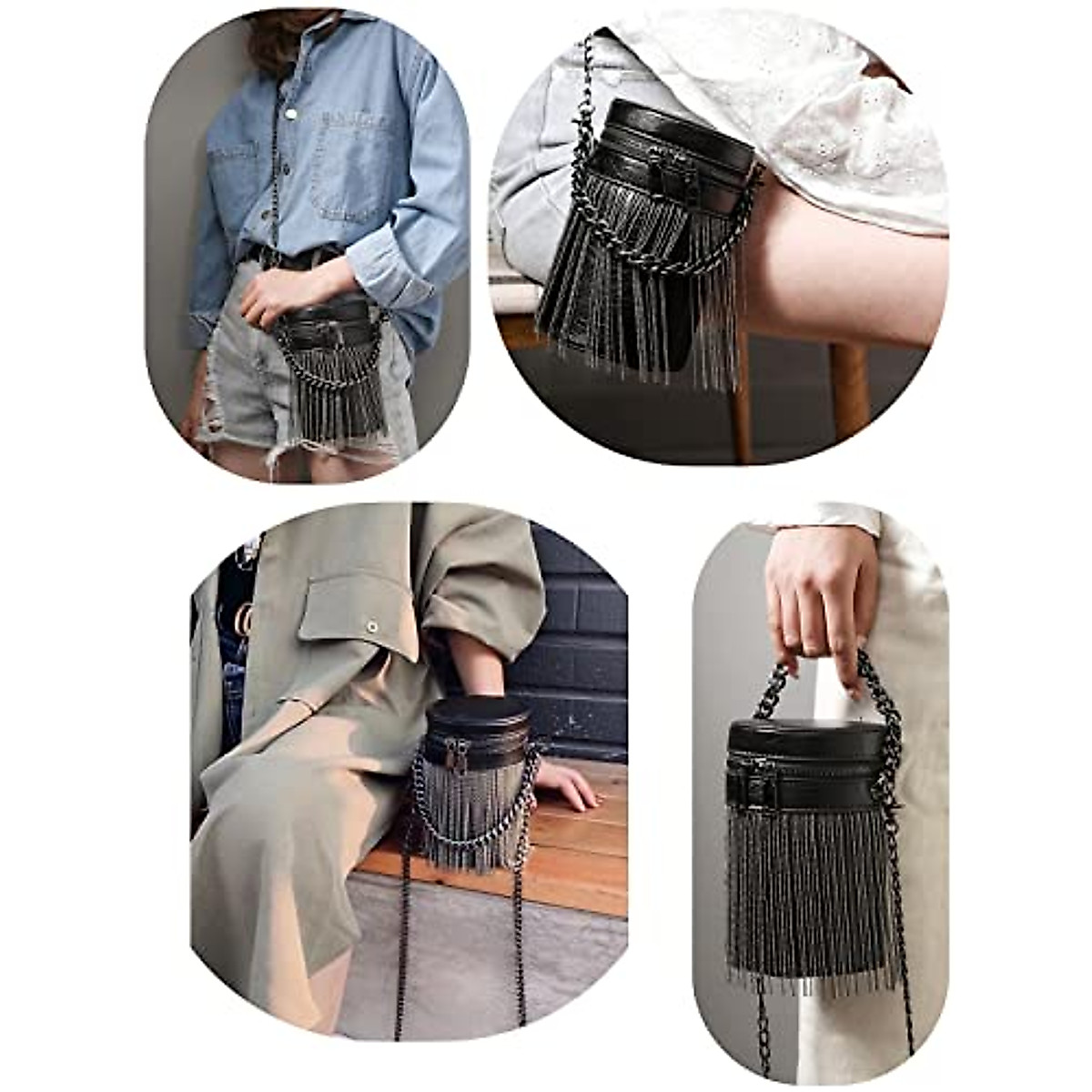 FONETTOS Y2K Punk Bag Tassel Totes Gothic Fringe Bag Women Shoulder Funky Bags Sourpuss Rock Fashion Crossbody Handbag