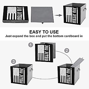 Jiu Jitsu American Flag Canvas Collapsible Storage Bins Cube Organizer Baskets with Handles for Home Office Car