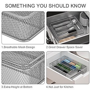 TQVAI Mesh Cutlery Tray 5 Compartments Kitchen Silverware Holder Utensil Flatware Organizer, Silver