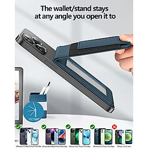 Miroddi for Magsafe Wallet, Stronger Magnetic Phone Wallet with Flexible Adjustable Stand, Leather Phone Wallet for iPhone 15/14/13/12 Series, Magnetic Card Holder 10 Cards, Dark Blue