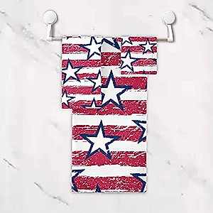 ALAZA American Star Flag Banner Towel Bathroom Sets 3 Piece Bath Towel Sets1 Bath Towel 1 Hand Towel 1 Washcloth Soft Luxury Absorbent Decorative Towels for Beach Gym Spa