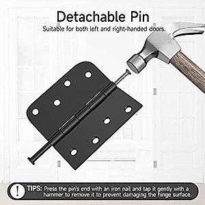 HOSOM 3 Pack Black Exterior Door Hinges 4 Inch, 5/8" Radius, Removable Pin, Perfect for Heavy-Duty Front & Back Door, Antirust & No Squeaks