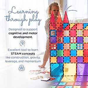 Connetix Tiles, 100 pc Creative Pack of Magnetic Building Tiles for Kids, Colorful Shapes, Fences, and Door Frames to Create Big Castles, Rockets, Bridges, Towers, and More