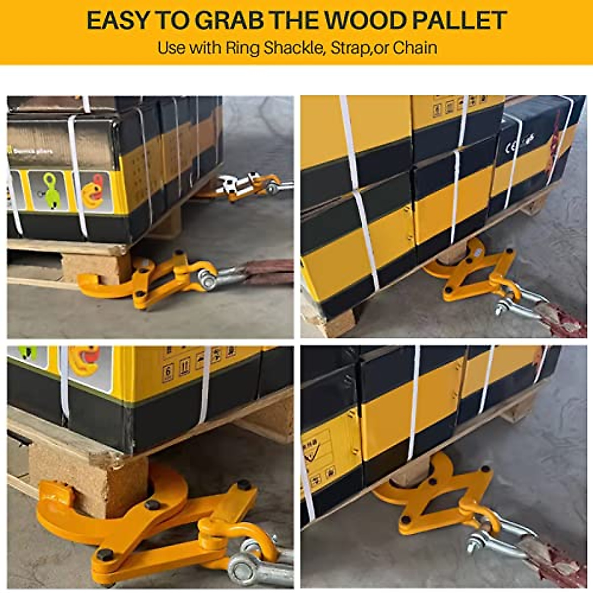 Pallet Puller Clamp 1T/2204LBS Pallet Jack Puller Steel Single Scissor Hook Puller, 5 Inch Jaw Opening Pallet Grabber Heavy Duty Forklift Material Handling Stump Puller Pulling Hoisting Wood-Yellow