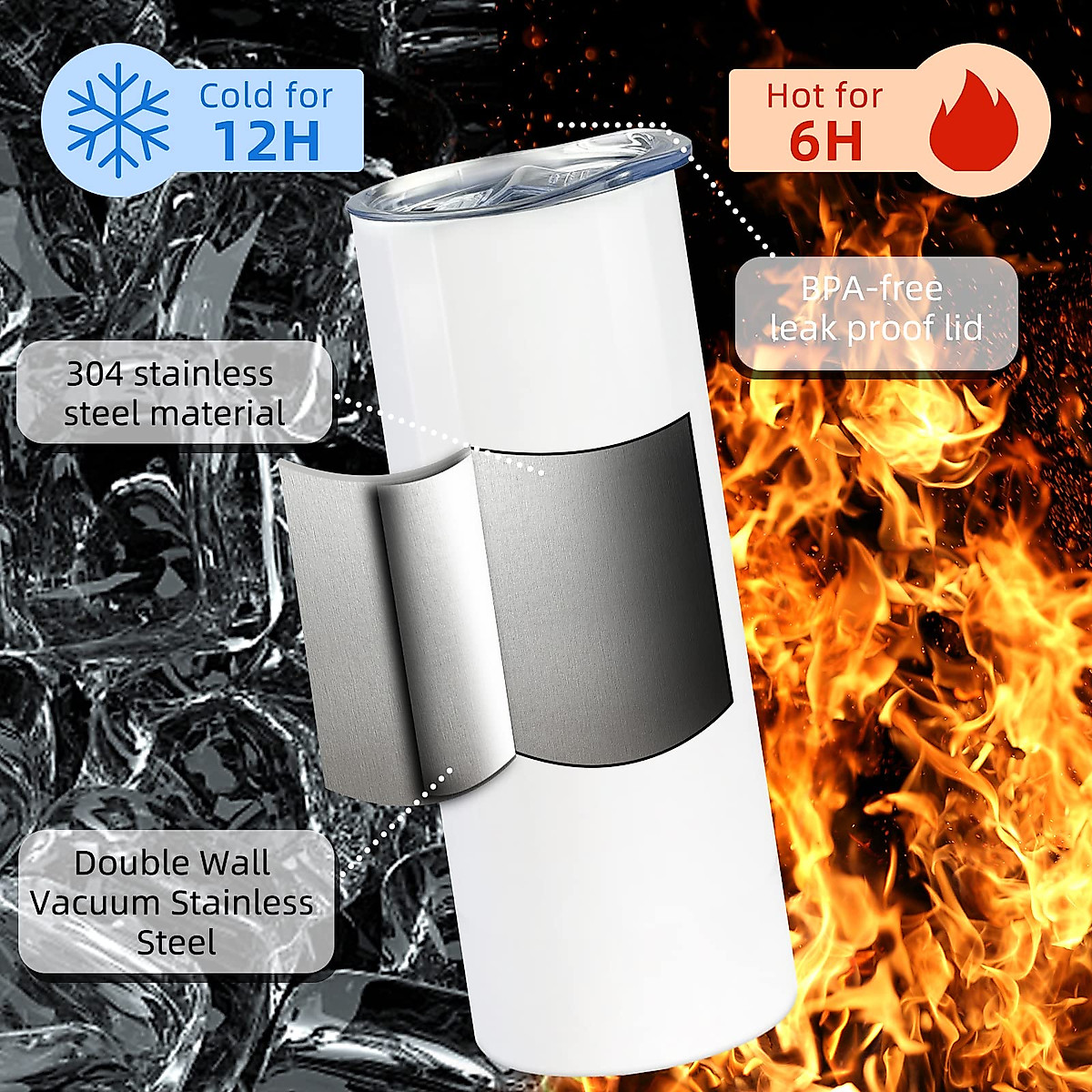 AiHeart 20oz Sublimation Stainless Steel Coffee Tumblers,Double Wall Vacuum Insulated Blanks Bulk Tumblers with Lid Silicone Coasters and Shrink Wrap Films,Travel Mug For Car Cup Racks(11pack)