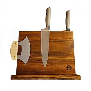 Omni Felix Magnetic Knife Block, Clean and Efficient Knife Holder and Storage, Beautiful Natural Acacia Wood Knife Display Stand, Strong Magnetic Double Sided Kitchen Knife Holder