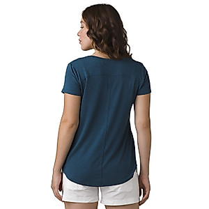 prAna Women's Foundation Short Sleeve V-Neck, Atlantic Heather, Medium