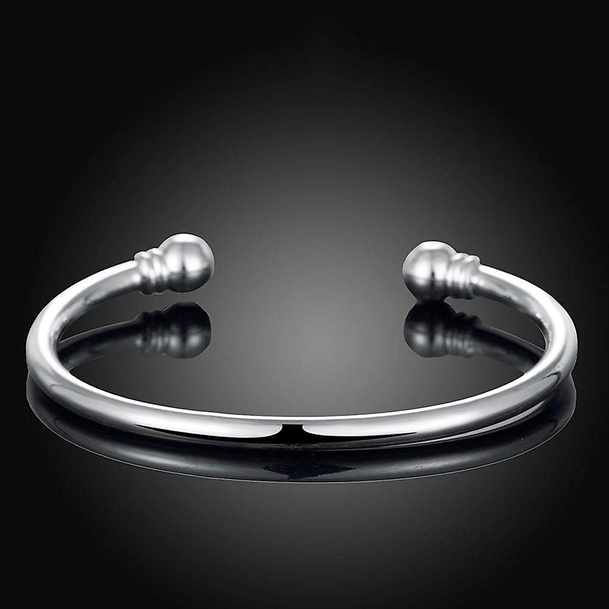 Denchy 925 Silver Bangle Bracelet, Fashion Jewelry Simple Cuff Bangles for Women Mom Wife Valentine Mothers day Gift (2pcs)