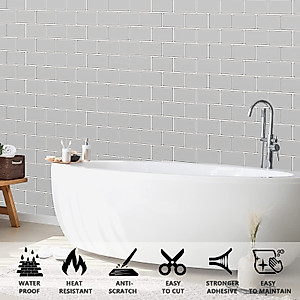 URCOLOR 10-Sheet Subway Tile Peel and Stick Backsplash for Kitchen,12"x12" Self Adhesive Wall Tiles Sticker on Back Splashes for Bathroom Gray