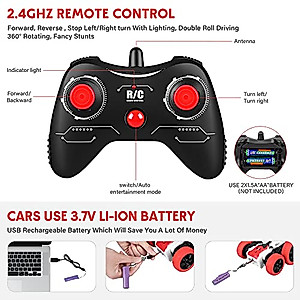 Remote Control Car, Double Sided RC Car, 4WD Off-Road Stunt Car with 360° Flips, 2.4Ghz Indoor/Outdoor All Terrain Rechargeable Electric Toy Cars Gifts for Boys Kids 3 + Year Old (Red)