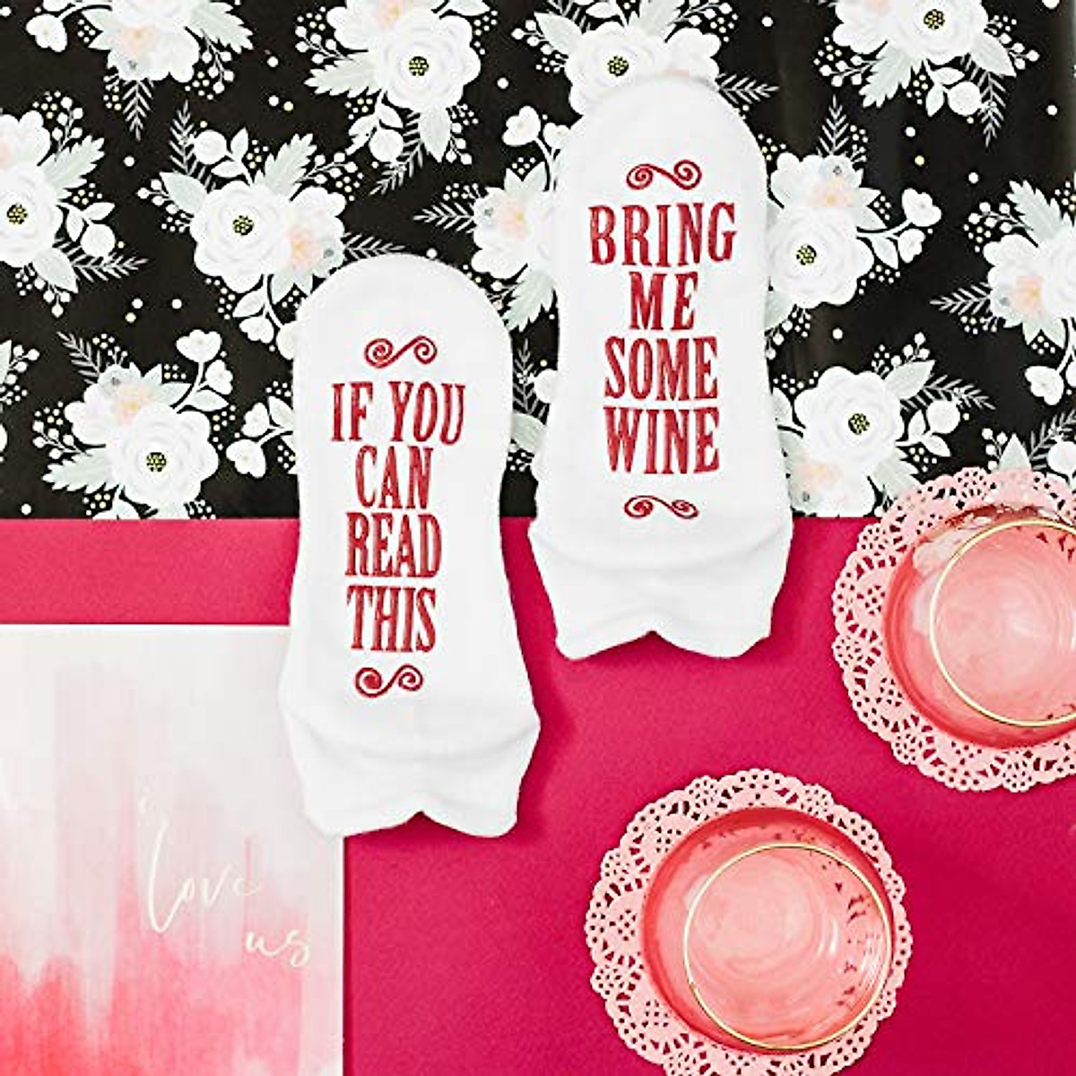 Haute Soiree If You Can Read This, Bring Me Some Wine Funny Socks for Women - One Size Fits All