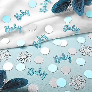 300 Pcs Winter Baby Shower Table Confetti Glitter Snowflake Confetti Silver White Table Decorations Paper Sprinkle Party Decorations for Baby Shower Gender Reveal Birthday Winter Party Decors (Blue)