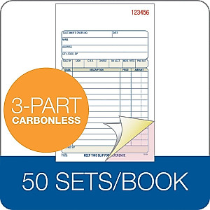 Adams Sales Order Book, 3-Part, Carbonless, 4-3/16" X 7-3/16" Inch, 50 Sets, White, Canary and Pink (TC4705)
