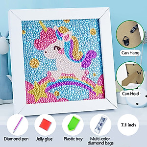 yohuu 5D Diamond Art Kit for Kids 7.1"X7.1" with Wooden Frame Arts and Crafts for Kids Ages 6-8-10-12 Easy to DIY Mosaic Gem Dots Painting by Number Kit Home Wall Decoration