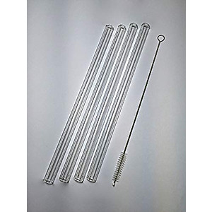 Thetrazspot Crystal clear straight glass straw set of 4 with cleaning brush 9.5mm x 8 inch