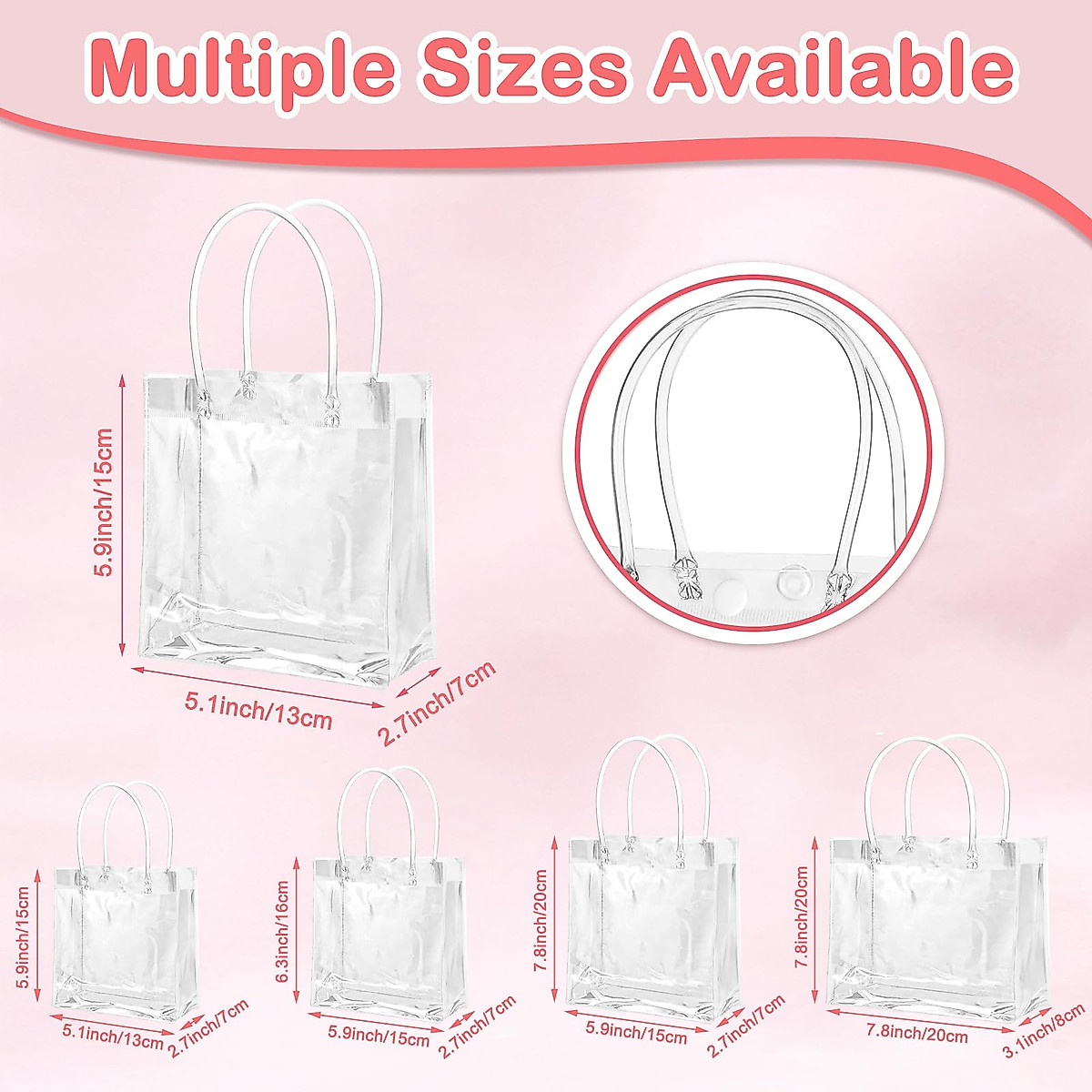 WDSHCR 50 Pcs Clear Gift Bags with Handles Plastic Gift Bags Transparent Reusable Tote Bags Candy Goodie Bags for Mother's Day Boutique Wedding Birthday Baby Shower Party (5.1 x 5.9 x 2.7 Inch)