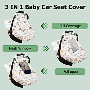 Car Seat Cover Baby, Muslin Baby Car Seat Cover, 3 in 1 Carseat Sover, Carseat Cover for Baby Easy to Get in & Out