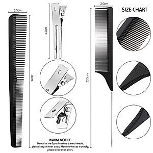 Patelai 52 Pcs Professional Comb Set Carbon Fiber Hair Combs for Women Men Include Rat Tail Taper 50 Double Prong Curl Clips for All Hair Types Natural Curly(Black)