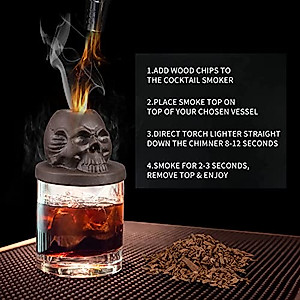 HANDMADE Skull Cocktail Smoker Kit - 6 Flavor Wood Chips Old Fashioned Drink Smoker Infuser Kit. Whiskey Lovers Gift &Father Day's Gift.(Brown)