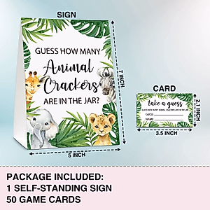 Guess How Many Animal Crackers Baby shower Game, Jungle Animal, Safari Theme Baby Shower Game - 1 Standing sign And 50 Cards For Gender Neutral Baby Shower-LK-D05