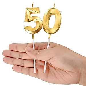 50th Birthday Candles Cake Numeral Candles Happy Birthday Cake Topper Decoration for Birthday Party Wedding Anniversary Celebration Supplies (Gold)