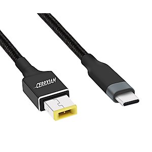 CERRXIAN 6.5ft 100W PD USB Type C Male Input to Slim tip Male Power Charging Cable for ThinkPad X1 Carbon T470s T470 T460 T460s T450 T450s(Square-100W)