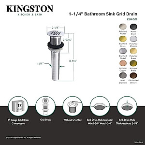 Kingston Brass KB4002 Fauceture 19 Hole Grid Drain for Vessel Sink , Polished Brass