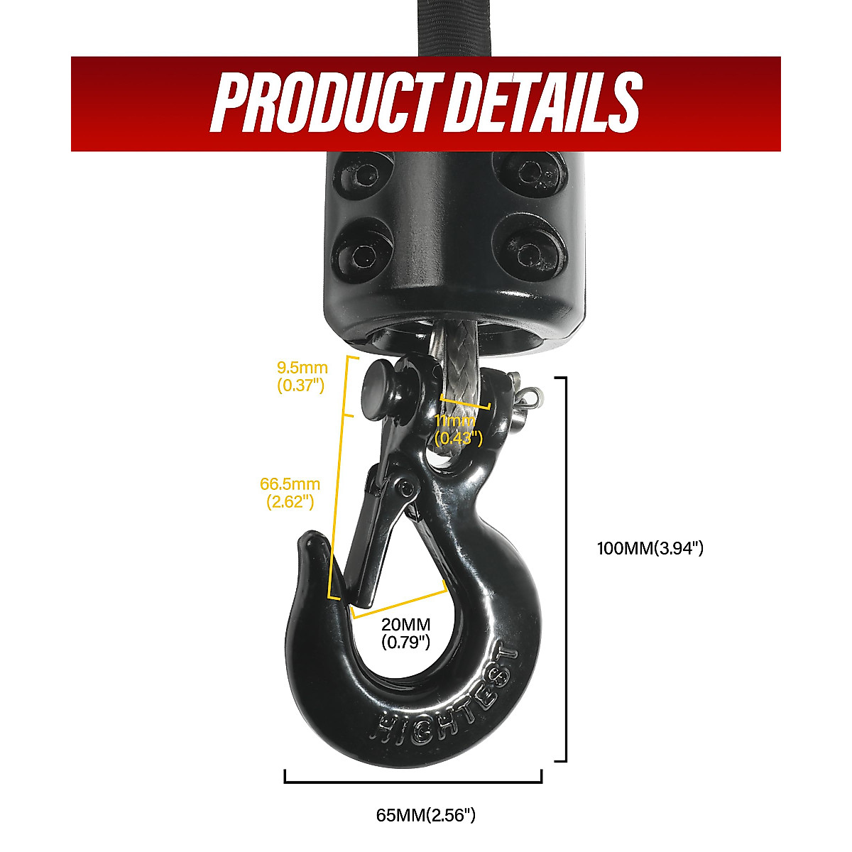 ESEWALAS Synthetic Winch Rope Kit,3/16 Inch x 50 Feet 8,350LBs Synthetic Winch Rope ATV Winch Line Cable Rope with Steel Hook Rubber Stopper Protecting Sleeve/Sheath and Thimble