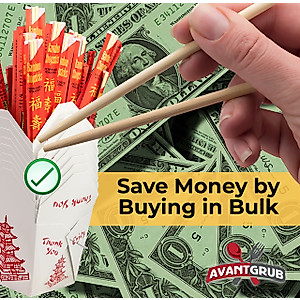 Avant Grub Food Storage Container, Greaseproof Chinese Take Out Box With Chopsticks. 25pk Large Food Containers With 50pk Sleeved and Separated Bamboo Chop Sticks, 32 Oz