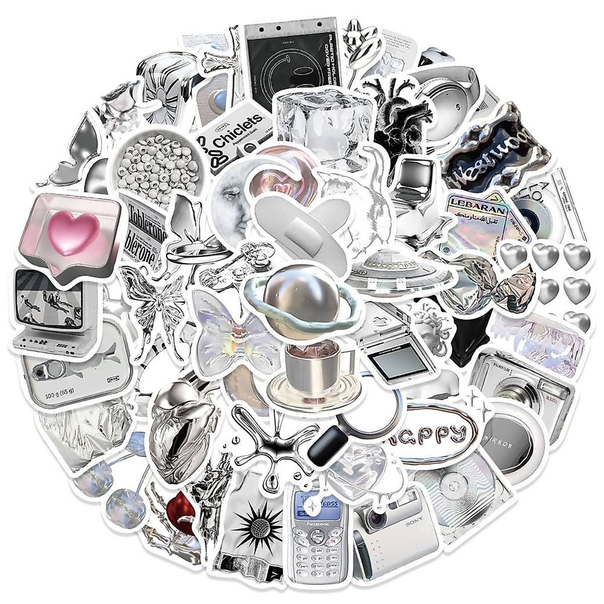 ZJSXINDI Stickers Aesthetic Waterproof Laptop Stickers Decals 66 Pcs for Water Bottle Laptop Computer Skateboard Bumper,Aesthetic Vsco Vinyl Stickers for Kids Teens Girls (Platinum)