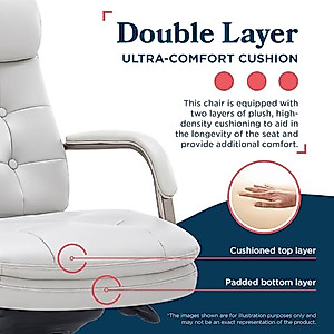 La-Z-Boy® Sonata Executive Mid-Back Office Chair, Button-Tufted Design, Double-Layer Cushion, Padded Armrests, Ergonomic Computer DeskChair, Swivel Metal Base, Bonded Leather, Gray and Graphite