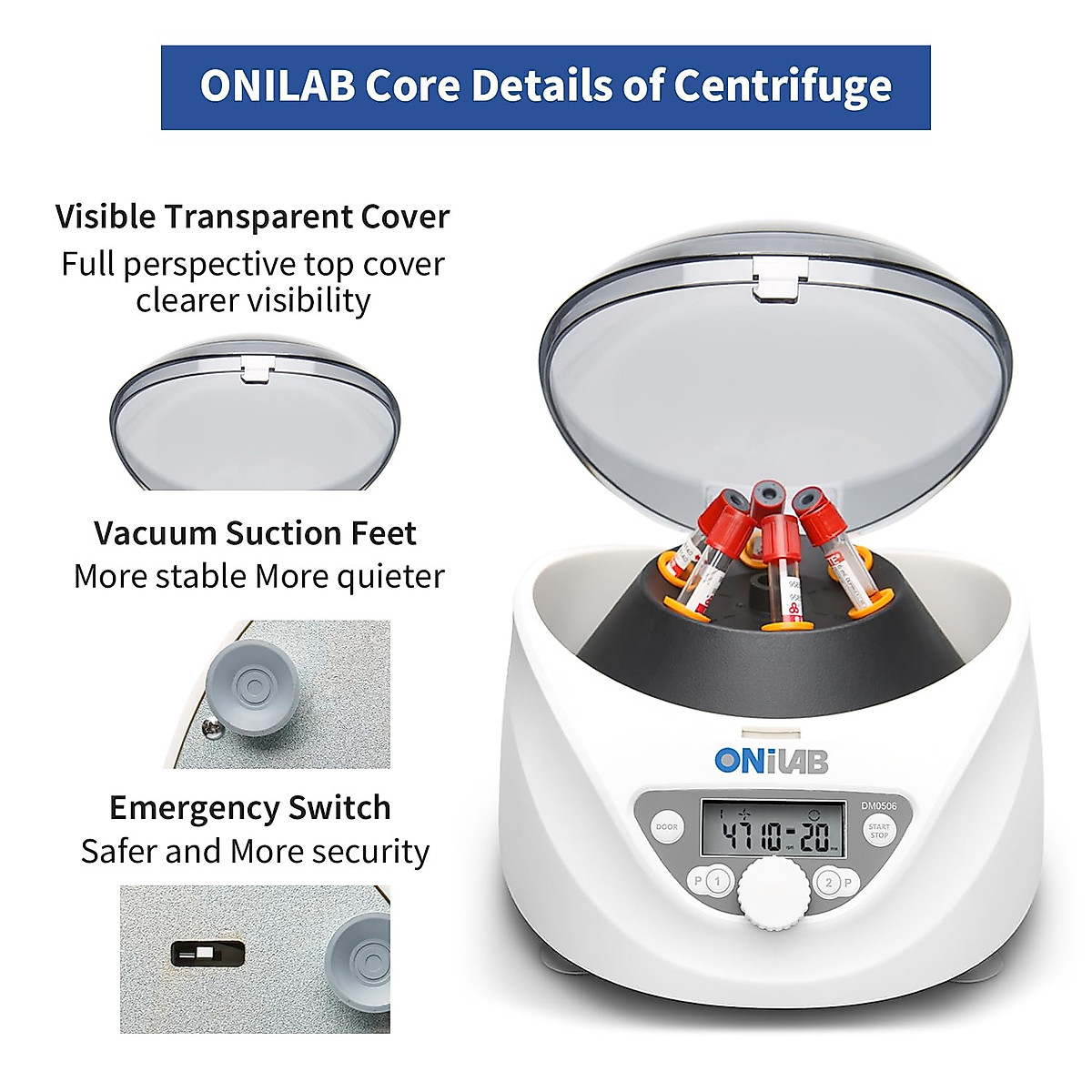 ONiLAB Lab PRP Benchtop Centrifuge 6x15mL/10mL/7mL/1.5-5ml, 300-5000rpm(Max. 2600xg RCF),LCD Digital Desktop Lab Centrifuge Timer 30sec-99min, Two Quick Start Programs