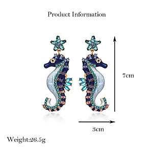 Stars and Seahorse Earrings - Navy Blue Cubic Zirconia Stars and Seahorse Dangle Earrings,Beach & Ocean Earrings Hypoallergenic,Cute Fish Earrings for Women/
