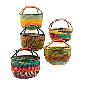 SHOPPING BASKET 14" - 16" HANDMADE GHANA BOLGA AFRICA - FAIR TRADE (COLORS VARY) 1 EA