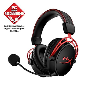 HyperX Cloud Alpha Wireless - Gaming Headset for PC, 300-hour battery life, DTS Headphone:X Spatial Audio, Memory foam, Dual Chamber Drivers, Noise-canceling mic, Durable aluminum frame,Red