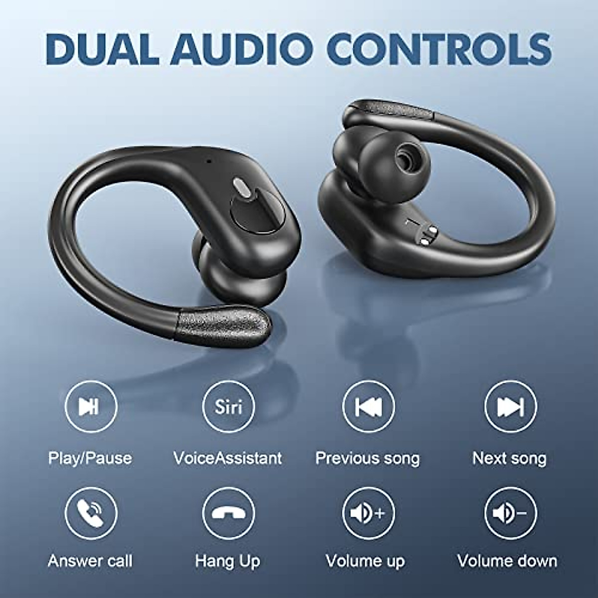 Wireless Earbuds Bluetooth Headphones 80Hrs Playback with LED Diaplay Wireless Charging Case Noise Cancelling Ear buds with Earhooks, IPX7 Waterproof Over Ear Earphones for Sports Running Workout