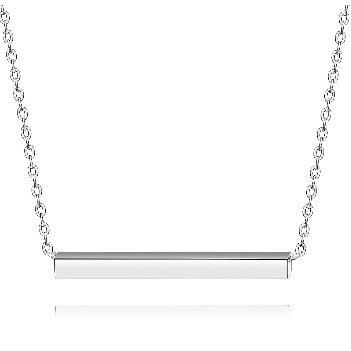 KristLand - Women Simple Bar Pendant Necklace Dainty 18K Gold Necklace Rose Gold Plated Simple Design Solid Circle, Heart Choker Chain Silver Necklaces for Women A Solid Bar Silver