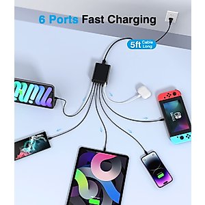 USB C Fast Charger 100W GaN Compact USB C Charging Station 6 Port USB Type C Charging Block Hub Power Strip, 4 PD USB C 2 QC USB A Wall Charger for iPad iPhone 15 14 13 12 11 Pro Max Pixel Note Galaxy