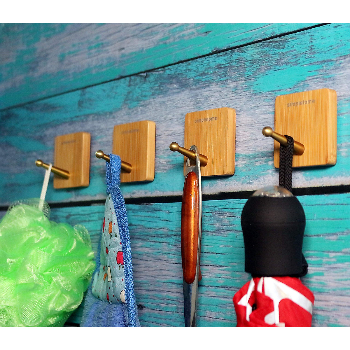 simpletome Adhesive Hooks Heavy Duty Strong Tape + Bamboo + 100% Copper Hanger