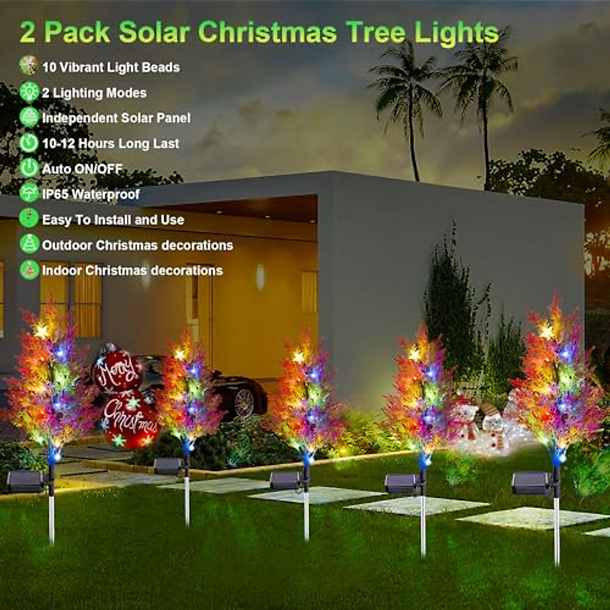 2 Pack Solar Christmas Tree with LED Solar Christmas Lights for Outdoor Christmas Decorations, Christmas Pathway Lights Outdoor, Small Christmas Tree Lights for Holiday Lawn Garden Yard Decor