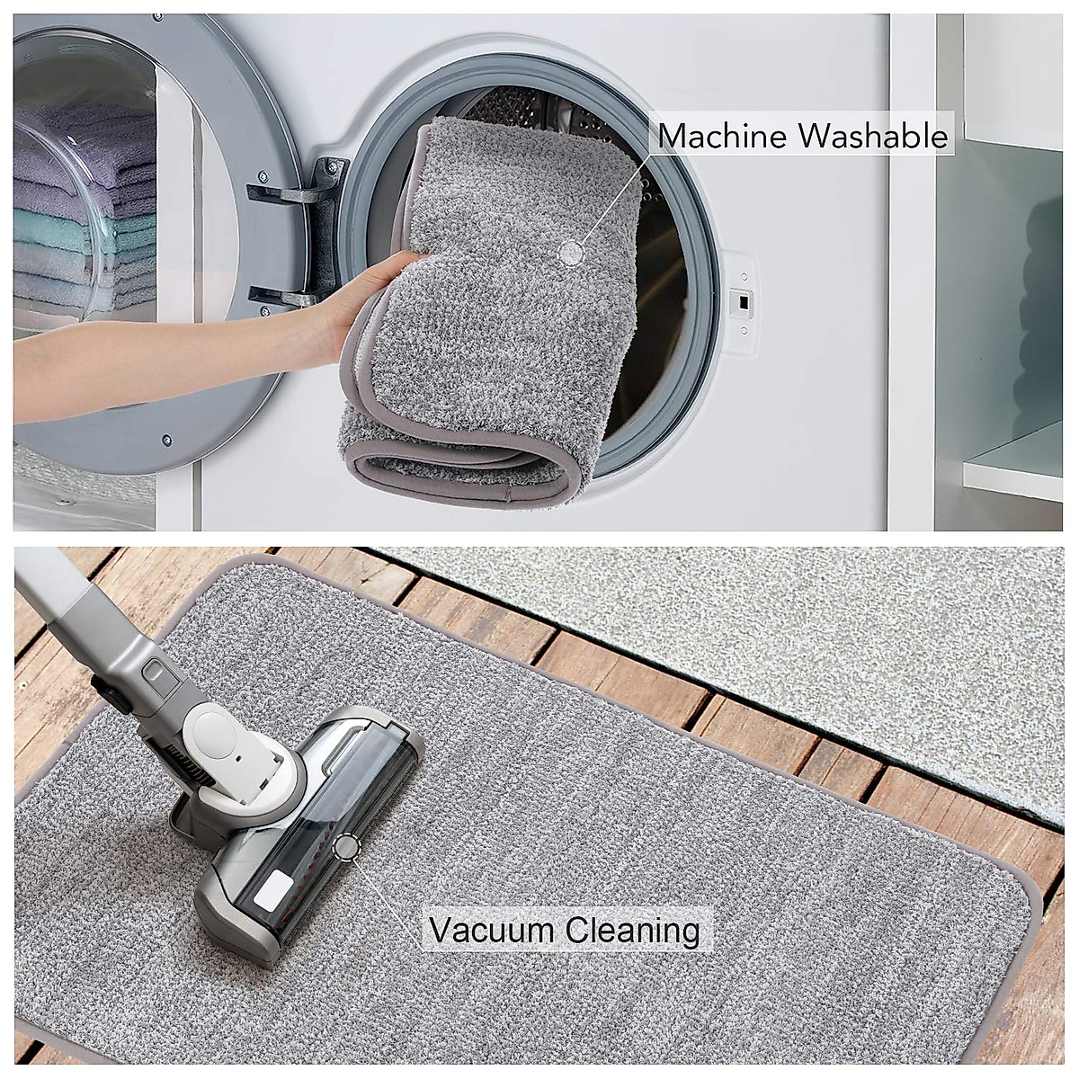 Lifewit Front Door Mat Water Absorbent Low Profile 35" x 24" Machine Washable Doormat for Indoor Non Slip Rubber Entrance Rug Dirt Trapper Mats Shoes Scraper for Entry, Patio, Porch, Grey