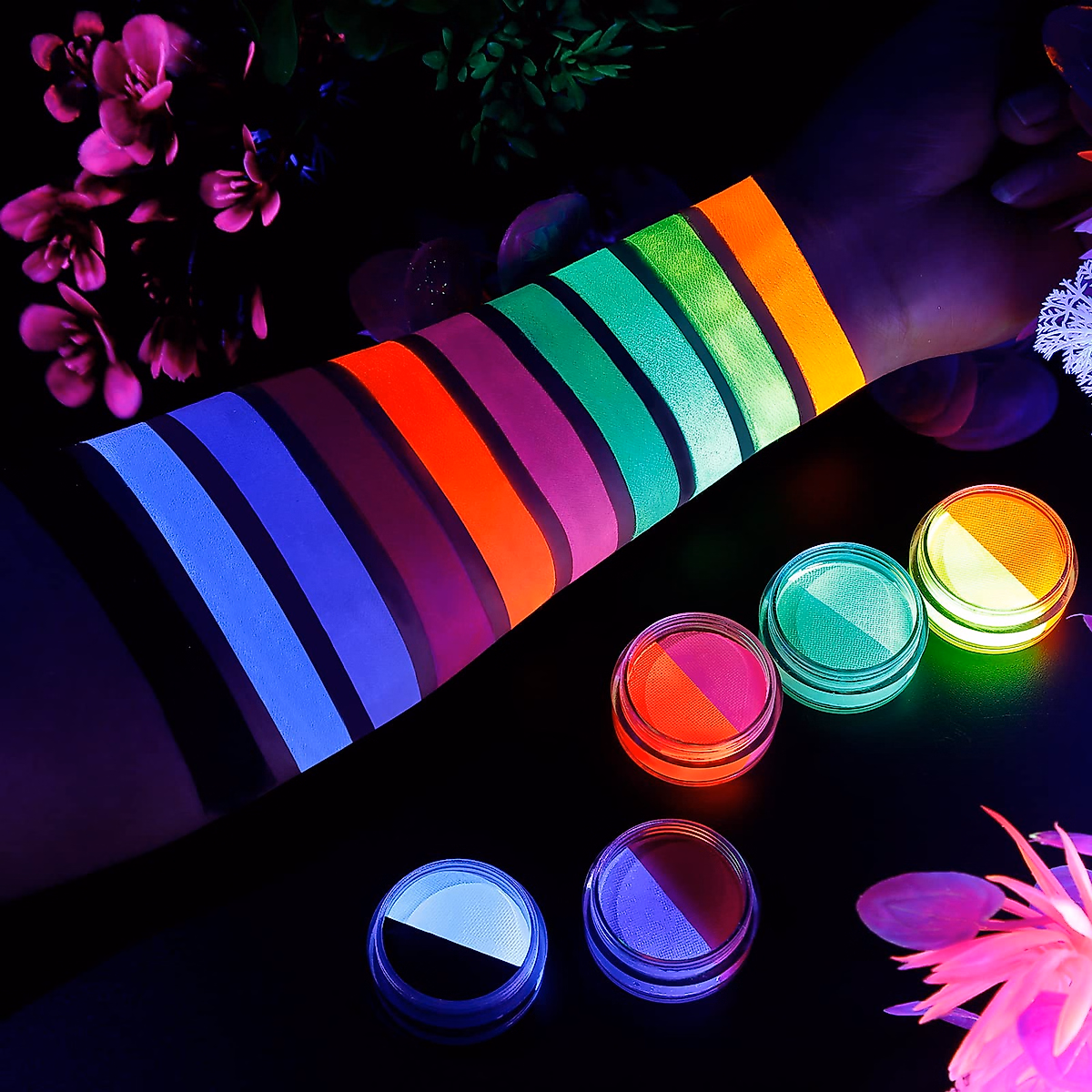 ecofavor Water Activated Eyeliner, UV Glow Neon Cake Paint, 10 Bright Color in 5 Cake Hydra Eye Liner,UV Glow Blacklight Luminous Body Face Makeup Paint, Costume Halloween and Club Makeup Art Paint…