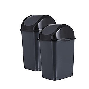 Superio Small 2.5 Gallon Plastic Trash Can with Swing Top Lid, Compact Slim Waste Bin for Under Desk, Office, Bedroom, Bathroom, Dorm Room, 10 Qt. Portable Garbage Can (Dark Grey, 2 Pack)