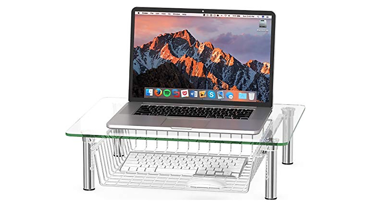 Stylish Glass Monitor Stand with Drawer - Simple Houseware