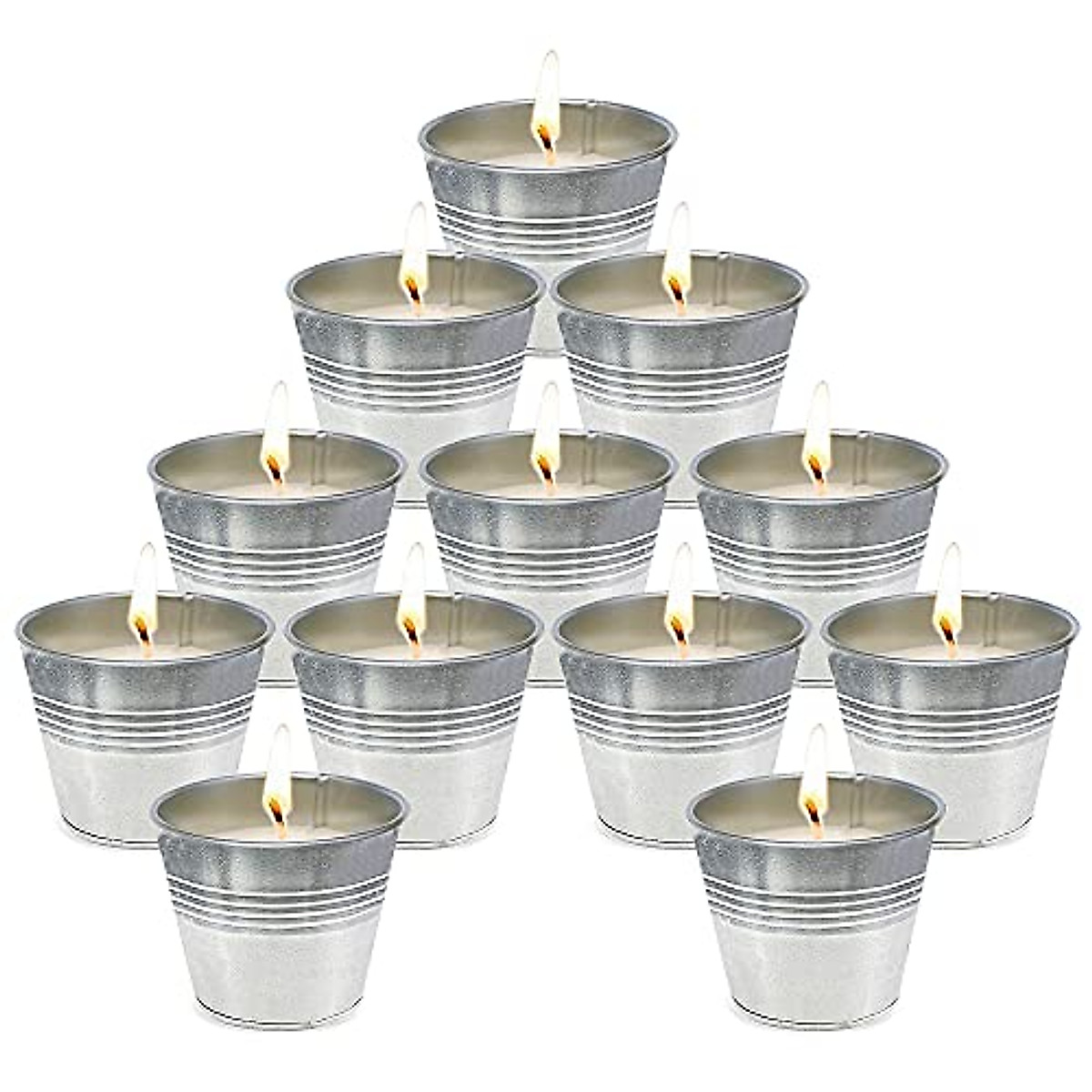 Citronella Candles Outdoor Small Metal Bucket Candle Soy Wax Fly Candle Use for Outdoor and Indoor - 12 Pack