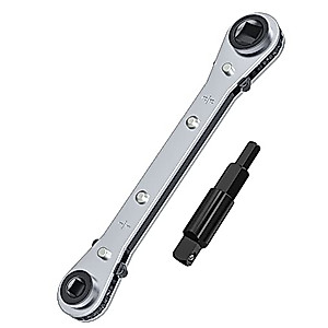 HVAC Service Wrench, Refrigeration Ratcheting Wrench 3/8” 1/4” 5/16'' 3/16'' AC Wratchet Tool with Hex Bit Adapter UIInosoo for Air Conditioning, Refrigeration Equipment, Gas Furnace