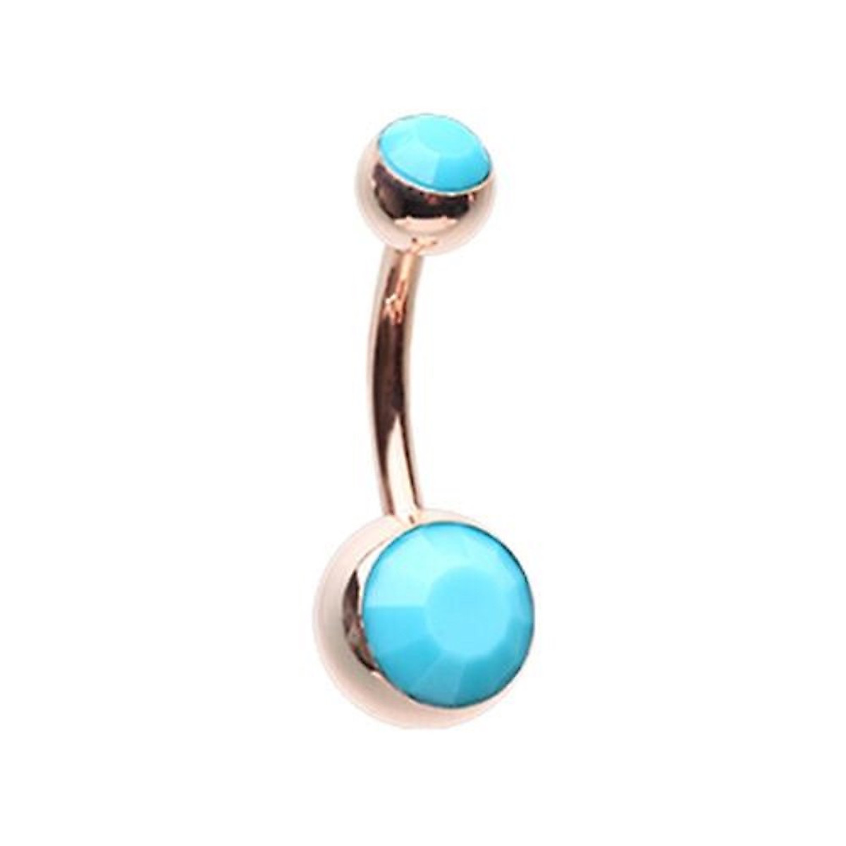 Rose Gold Turquoise Double Ball Inlay WildKlass Belly Button Ring