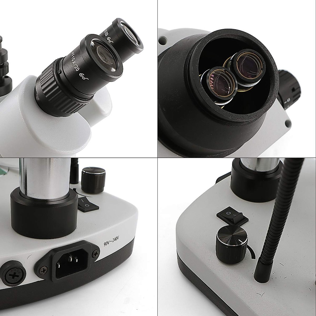 Swift S7-TGL-CA05 Trinocular Stereo Microscope, 7X-45X Zoom, WF10X Eyepieces, Gooseneck & Transmitted LED Lights, Pillar Stand, 110V