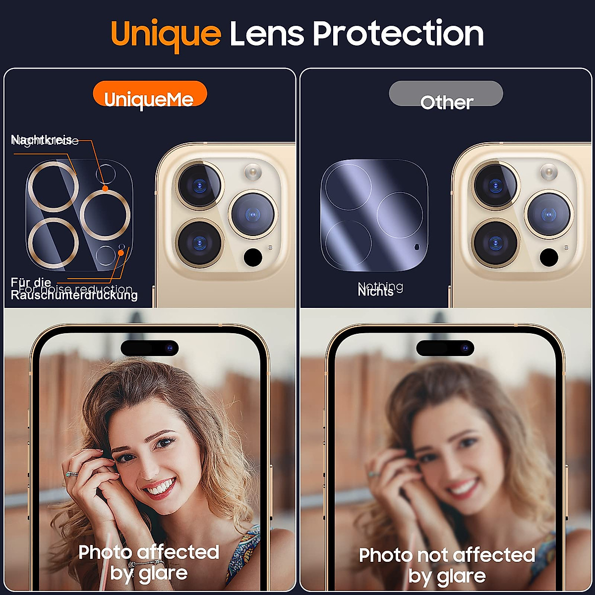 UniqueMe [3 Pack Compatible for iPhone 14 Pro Max/iPhone 14 Pro Camera Lens Protector,[Case Friendly][Scratch-Resistant] - Gold